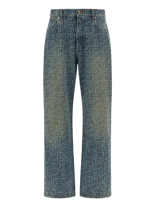 Balmain Monogram Printed Straight-leg Jeans - Gray