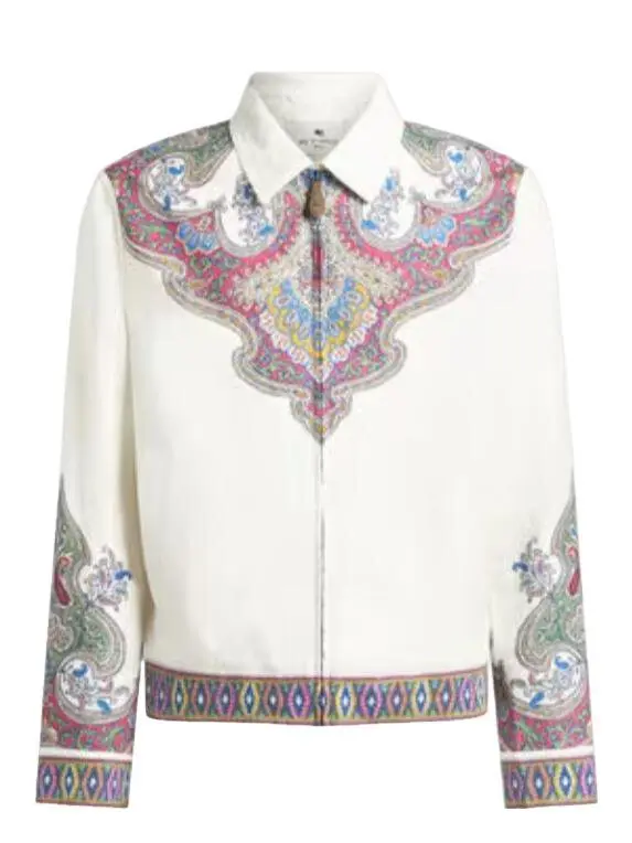 Etro Paisley Print Linen Bomber Jacket - White