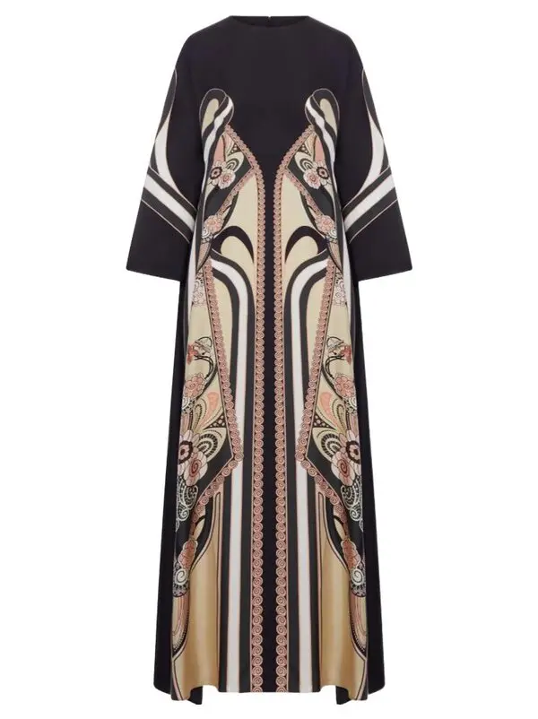 La DoubleJ Crew-neck Silk Maxi Dress With Printed Design - Black