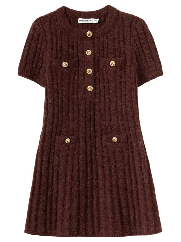 SELF-PORTRAIT Cable Knit Button-front Dress - Brown