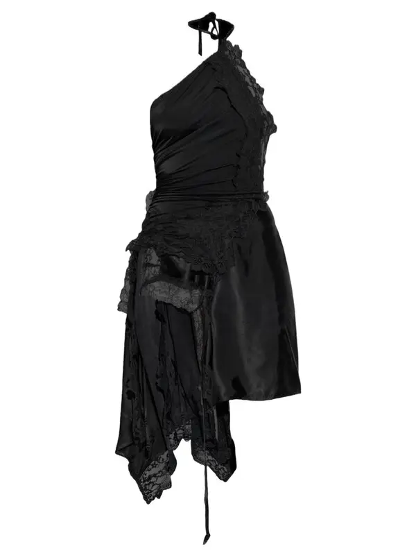 Vetements Asymmetrical Lace-detailed Halterneck Dress - Black