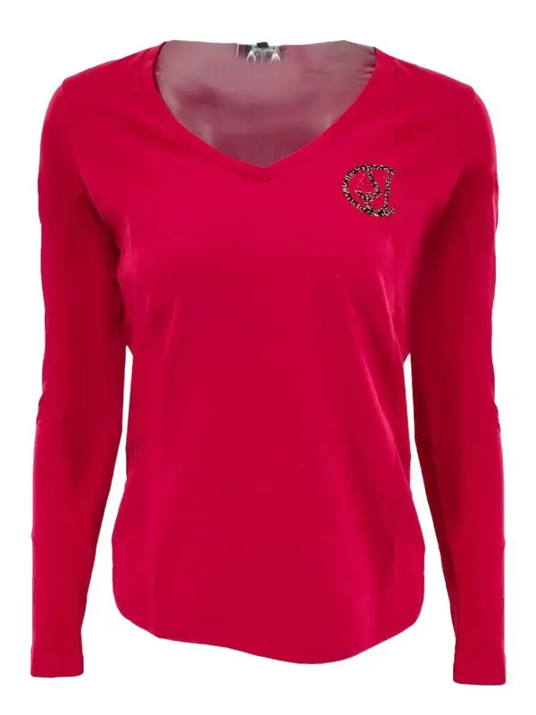 Emporio Armani V-neck Long-sleeved T-shirt With Logo Detail - Red
