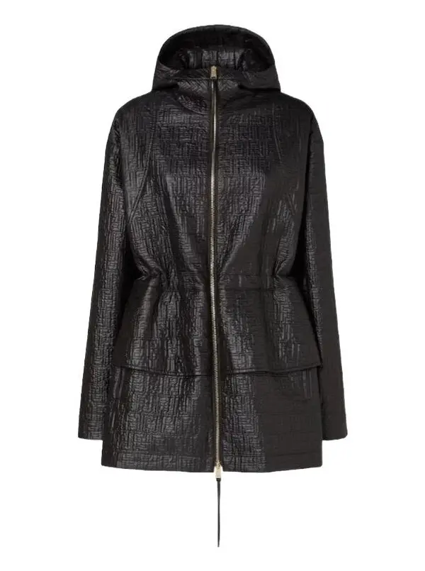Fendi Ff Quilted Drawstring Waist Hooded Parka - Black