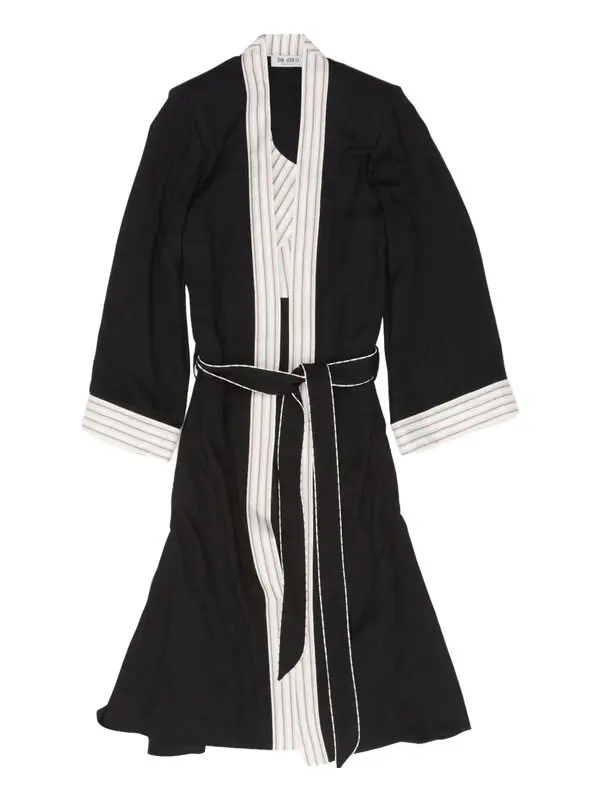Attico Long Belted Coat - Black