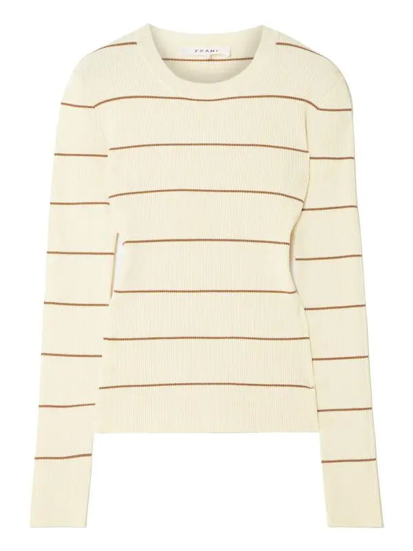 FRAME Striped Ribbed Long Sleeve T-shirt - White