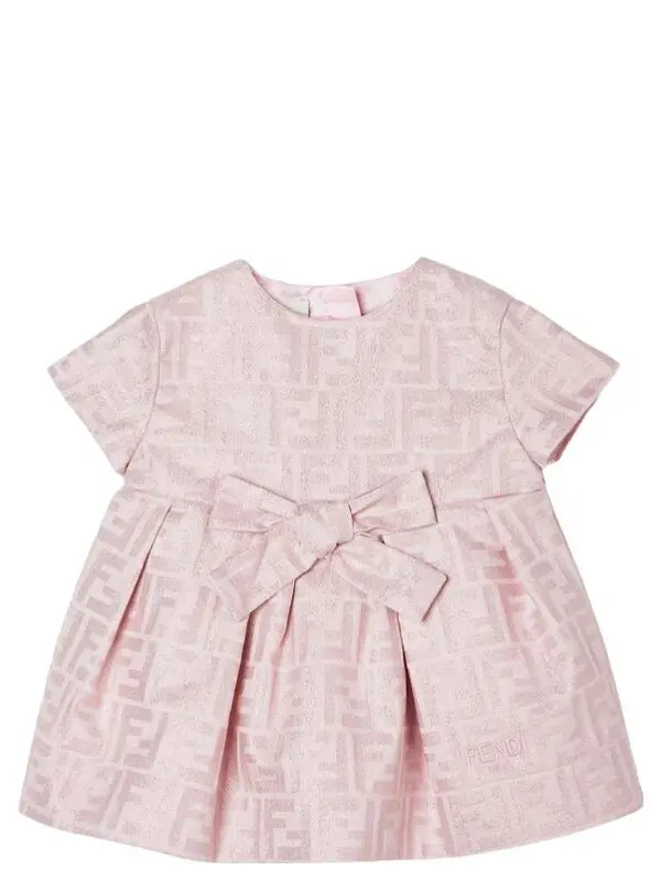Fendi Baby Dress With Bow Detail And Ff Logo Jacquard - Pink