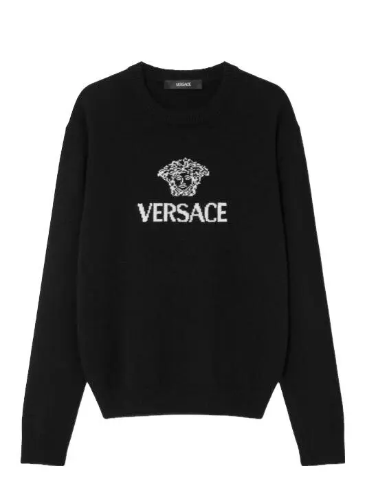 Versace Medusa Logo Intarsia Knitted Jumper - Black