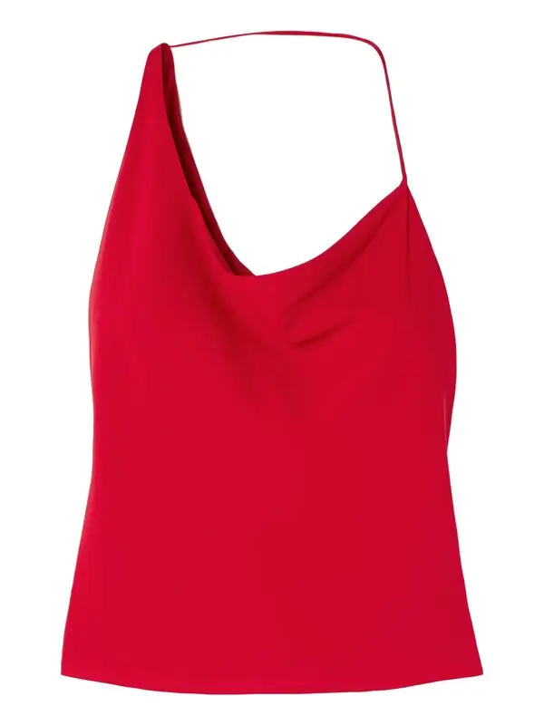 ST. AGNI Asymmetrical Draped Satin Top - Red
