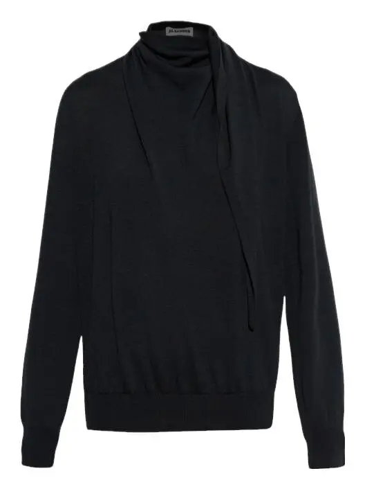 JIL SANDER Draped Neck Knitted Sweater - Black