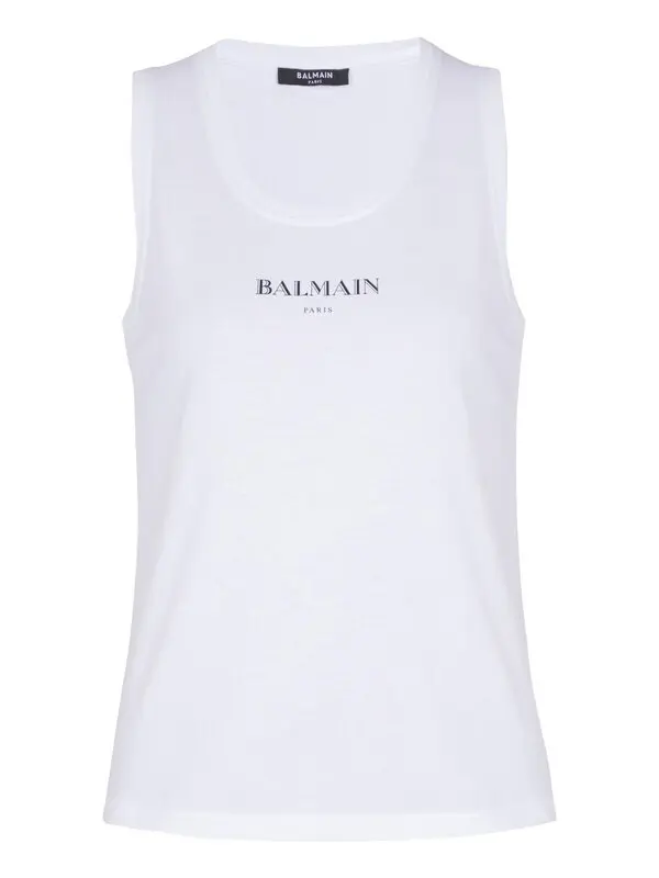 Balmain Graphic Print Crewneck Tank Top - White