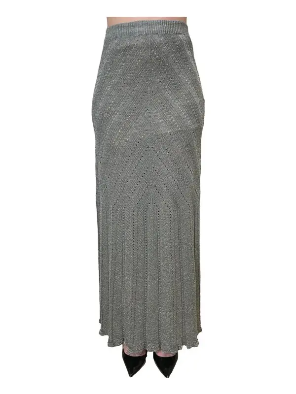 TWINSET Chevron Pleated Knitted Maxi Skirt With Metallic Threads - Gray