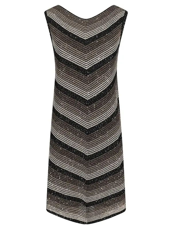 D.exterior Sleeveless Striped V-neck Dress - Black
