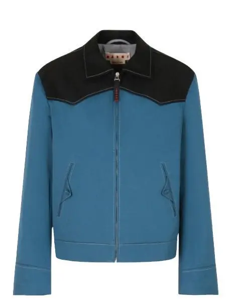 Marni Water-repellent Gabardine Jacket With Contrast Yokes - Blue