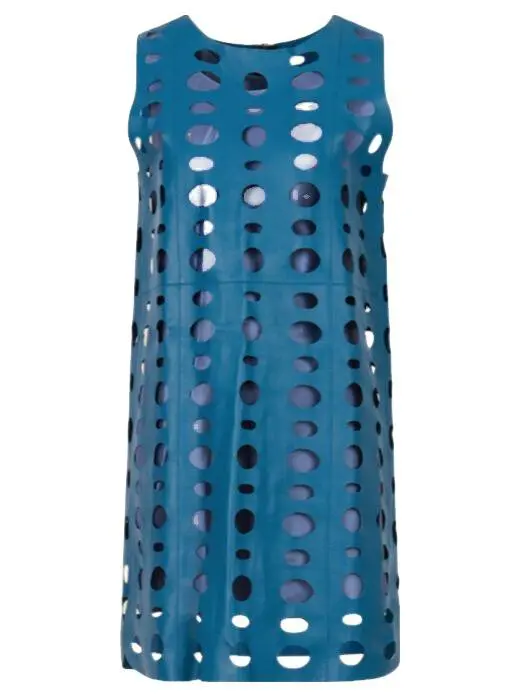 Marni Sleeveless Leather Cut-out Mini Dress - Blue