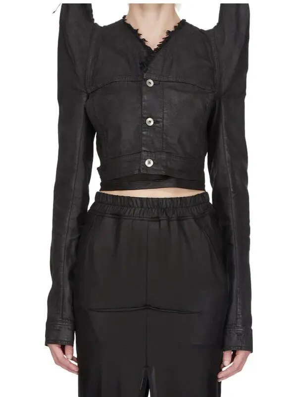 Rick Owens Cropped Paneled Jacket With Signature Tec Shoulder - Black