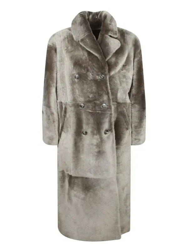 YVES SALOMON Double-breasted Sheepskin Coat - Grey