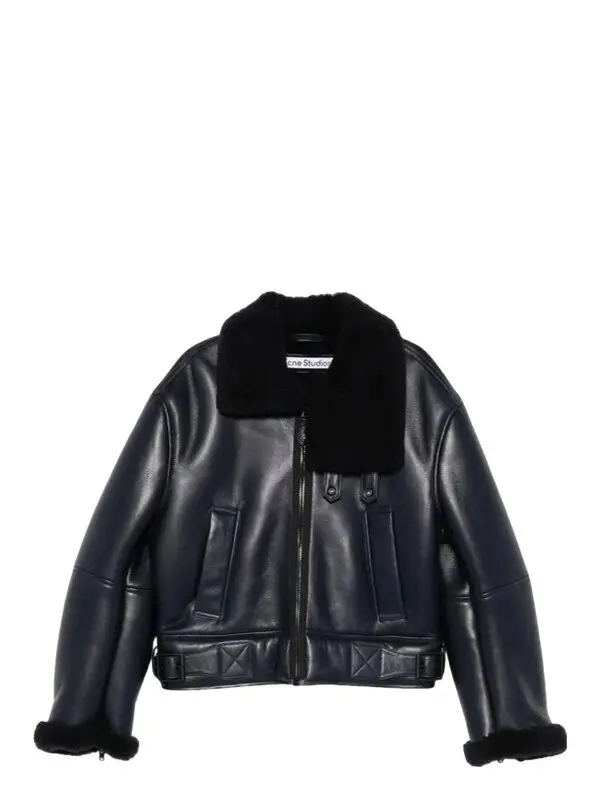 Acne Studios Leather Zip-up Jacket With Buckle Detail - Navy Blue