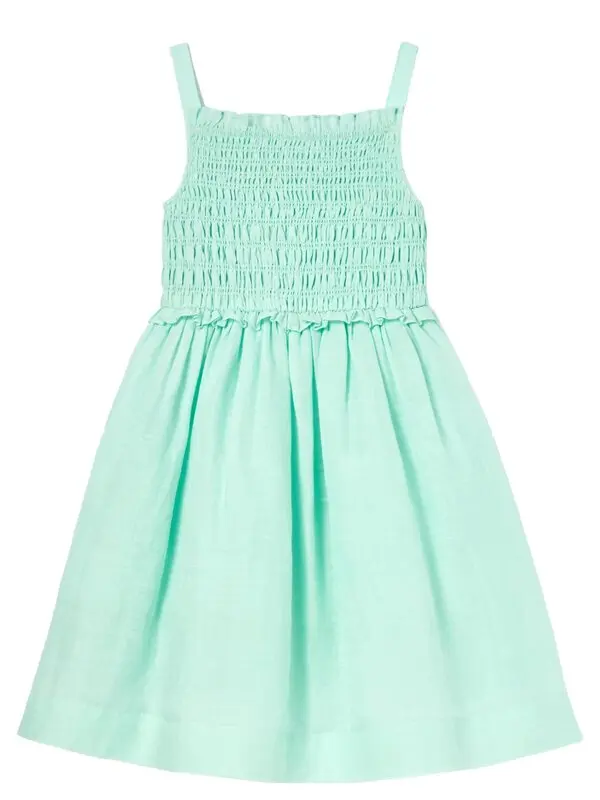 SELF-PORTRAIT Smocked Ruffled Dress With Square Neckline - Mint Green