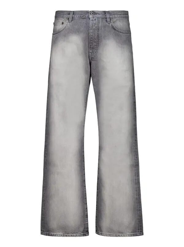 Off-White Diagonal Embroidery Slim Relaxed Jeans - Sun-faded Grey