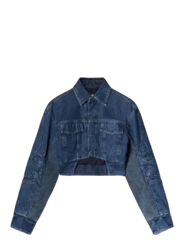Off-White Cropped Cut-out Denim Jacket - Blue