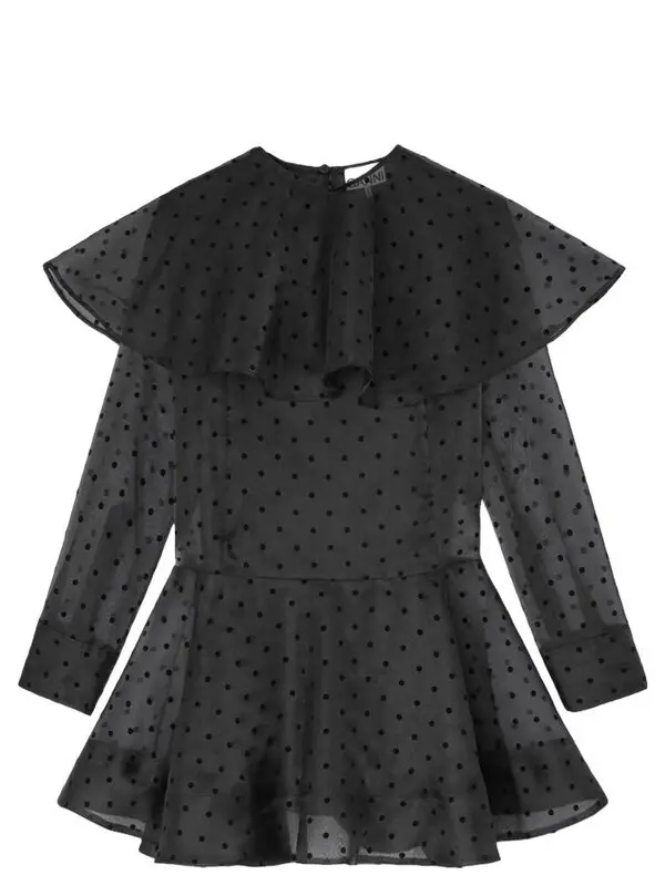 GANNI Organza Circle Collar Dress With Buttoned Back - Black