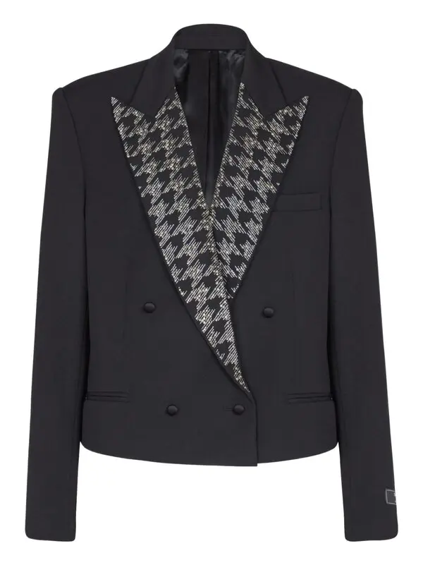Balmain Grain De Poudre Crystal Embellished Double-breasted Jacket - Black