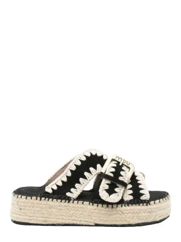 Mou Crochet Trimmed Platform Slippers - Nude