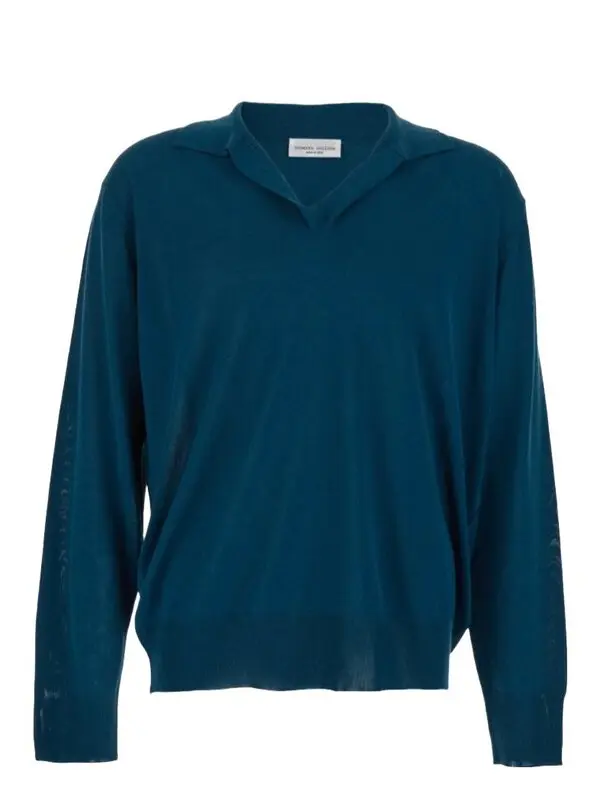ROBERTO COLLINA Open-collar V-neck Knitted Sweater - Blue