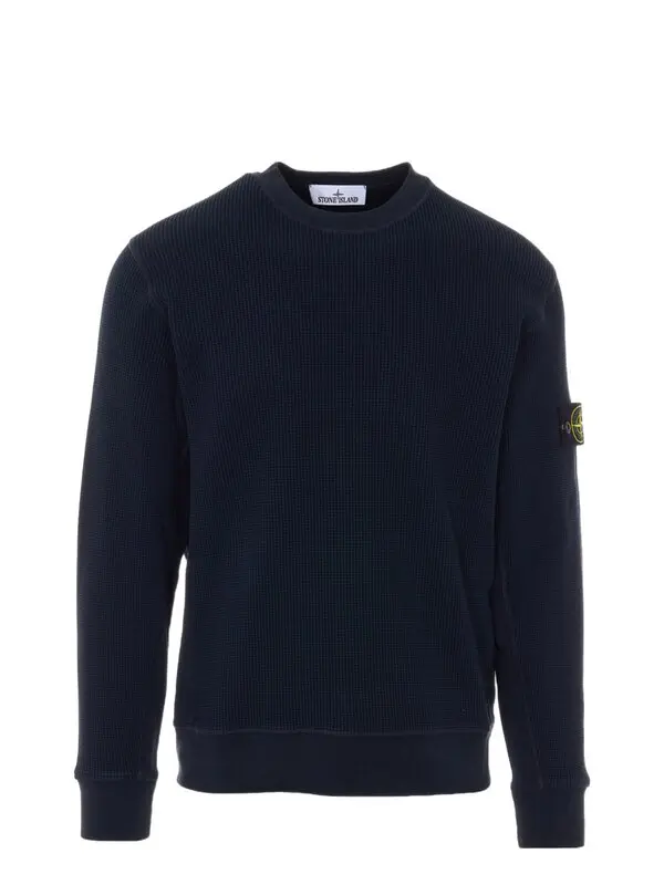 Stone Island Crewneck Sweatshirt With Ribbed Trim And Side Badge - Blue