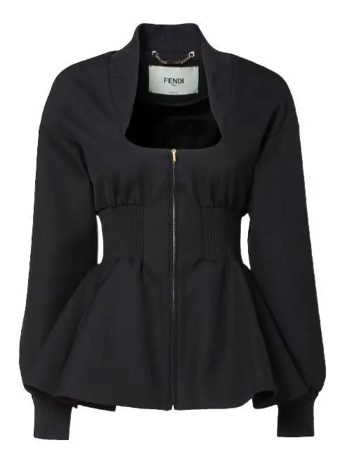 Fendi Peplum Hem Square-neck Jacket - Black