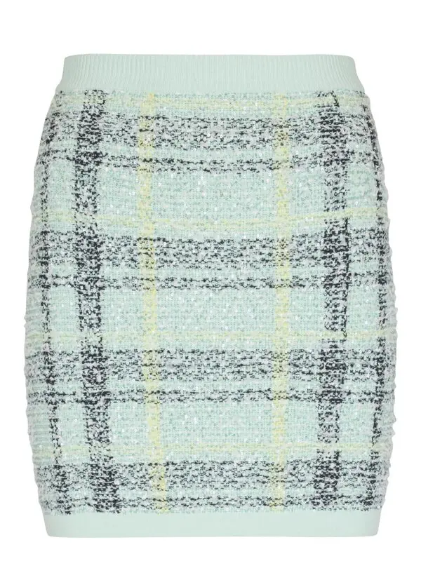 Balmain Glitter Plaid Tweed Mini Skirt - Green