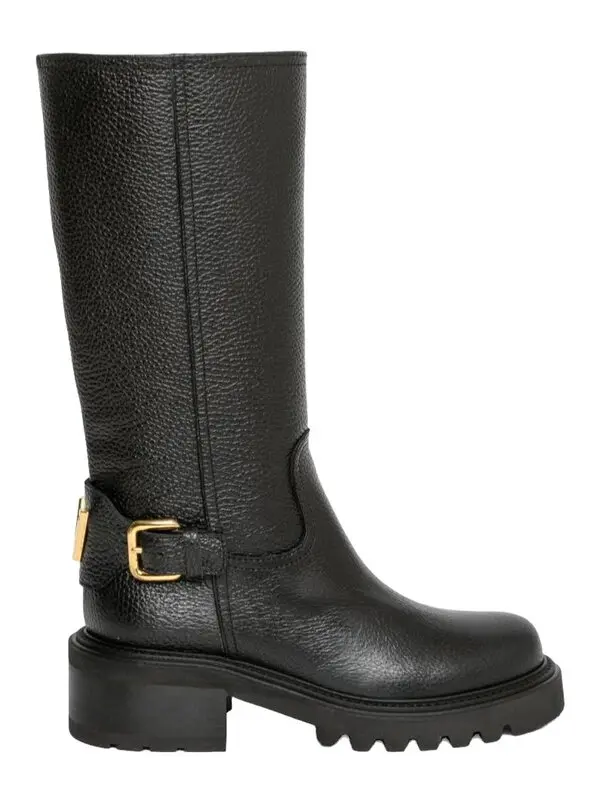 VIA ROMA 15 Leather Buckled Knee High Boots - Black