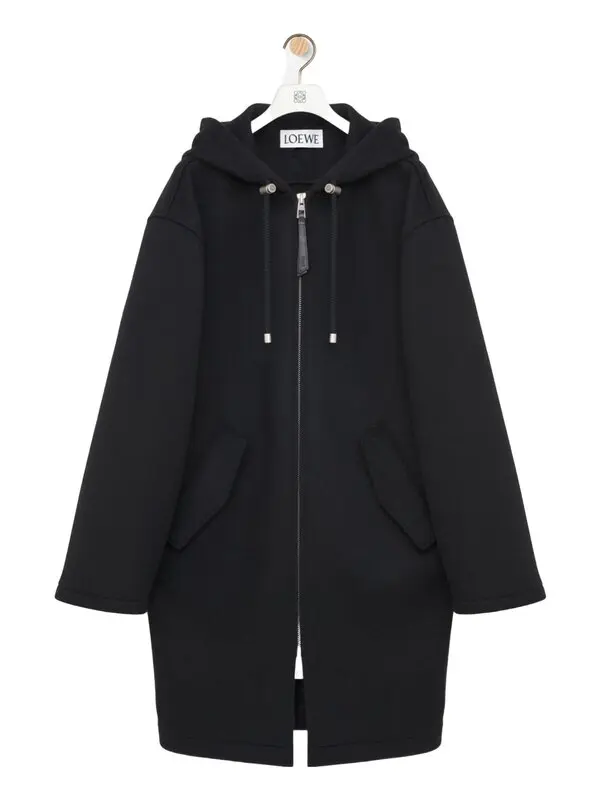 Loewe Hooded Zip-up Coat With Puzzle Zipper Pull - Black