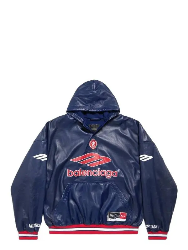 Balenciaga 3b Football Polo Hoodie - Deep Navy Blue