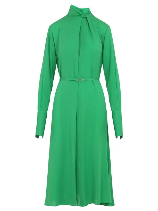 TOM FORD Draped High-neck Dress With Tonal Belt - Green