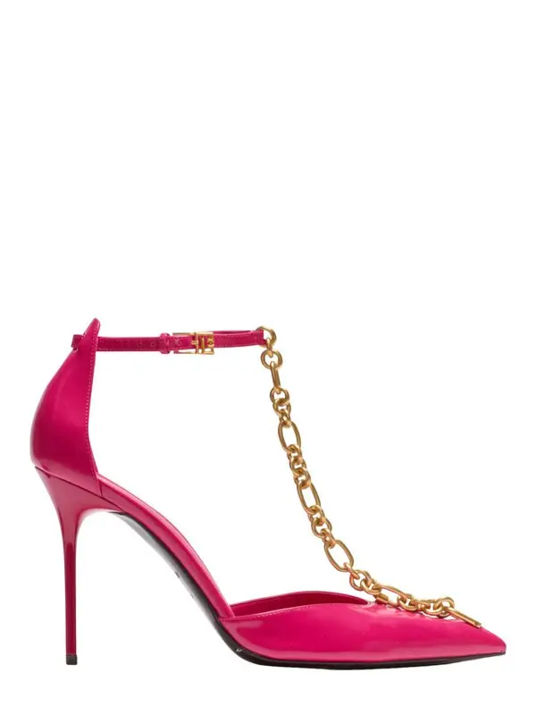 Balmain Shiny Lambskin Stilettos With Chain Detail - Pink