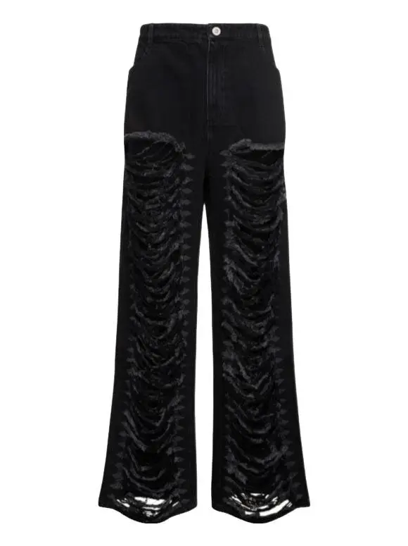 DION LEE Vintage-style Distressed Denim Trousers - Black