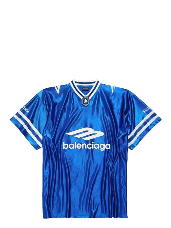 Balenciaga 3b Football V-neck Oversized T-shirt - Blue/white