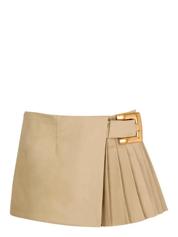 Balmain Gabardine Skirt With Buckle Detail - Beige