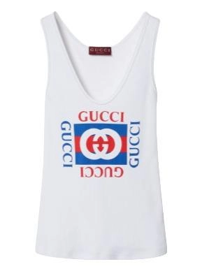 Gucci Logo Printed Ribbed Tank Top - White