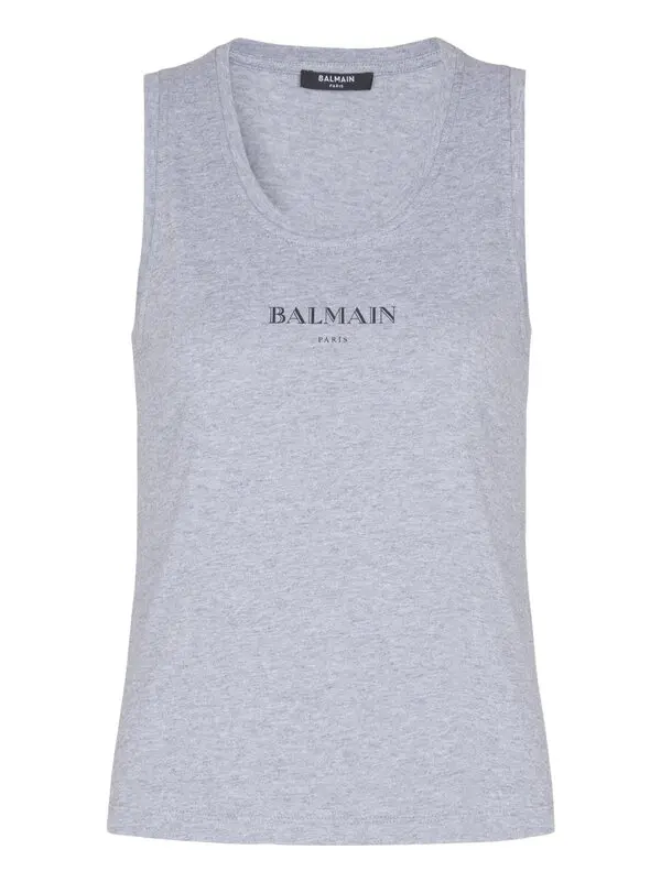 Balmain Sleeveless Crewneck Tank Top With Printed Logo - Gray