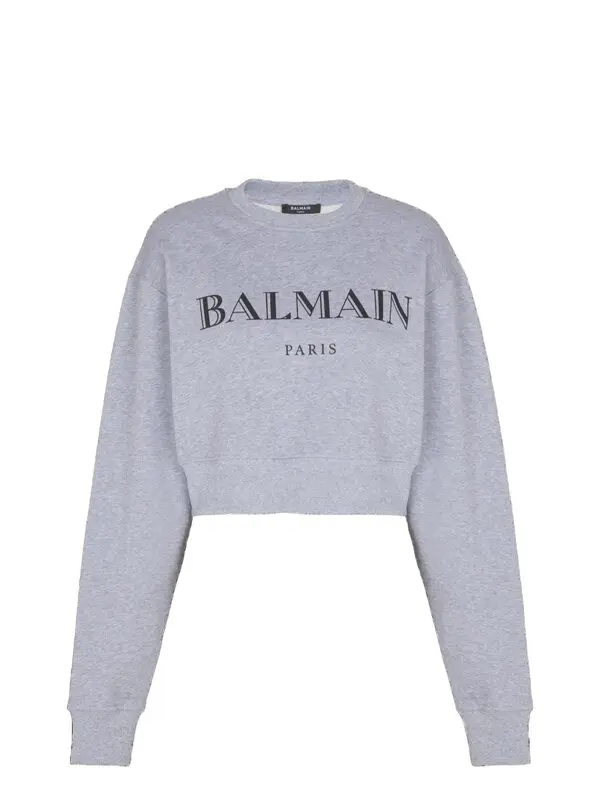 Balmain Printed Crew-neck Sweatshirt - Gray