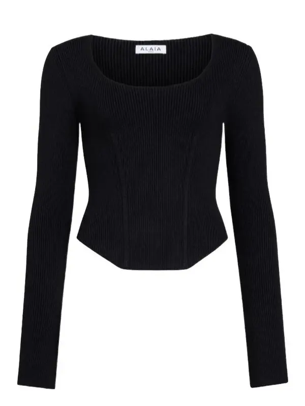 Alaïa Ribbed Corset Top - Black