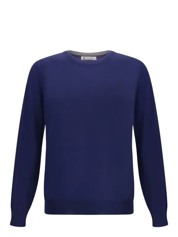 Brunello Cucinelli Ribbed Crew Neck Long Sleeve Sweater - Blue