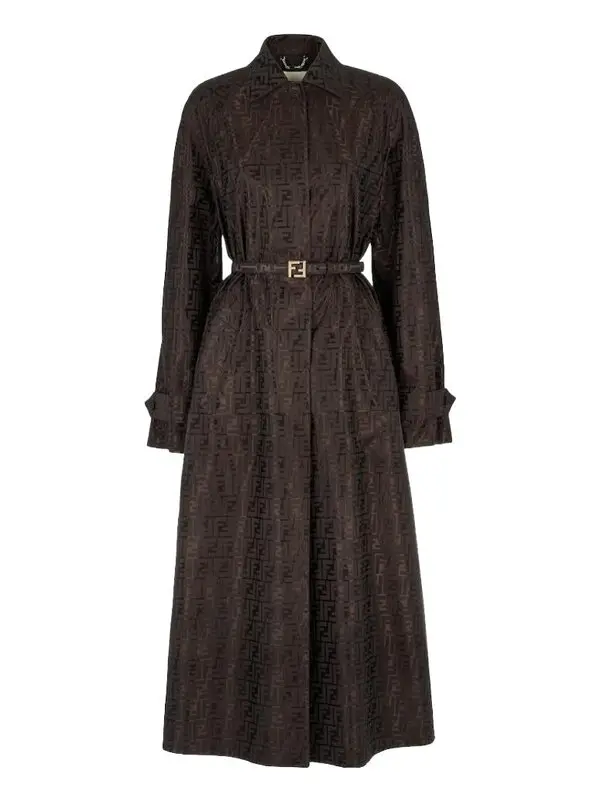 Fendi Ff Jacquard Belted Coat - Brown