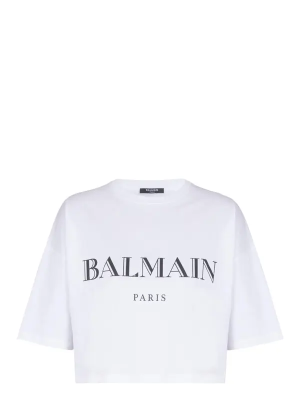 Balmain Boxy Cropped Graphic T-shirt - White