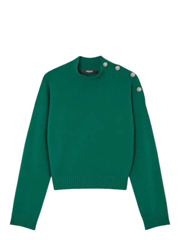 Versace High Neck Knitted Jumper With Medusa Hardware - Green