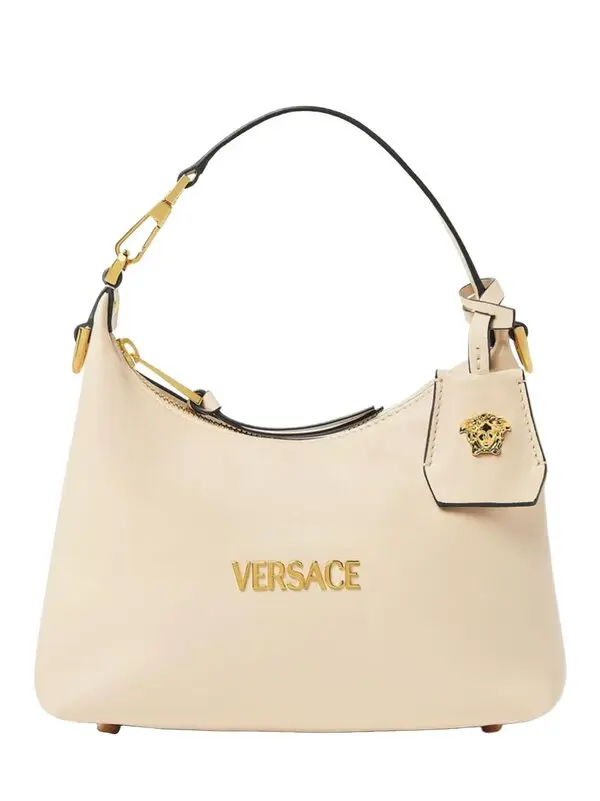 Versace Logo Plaque Zipped Shoulder Bag - Light Brown