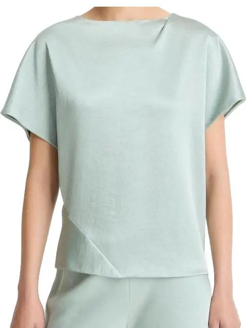 Vince Short-sleeved Crewneck Top With Draped Details - Aloe Stone