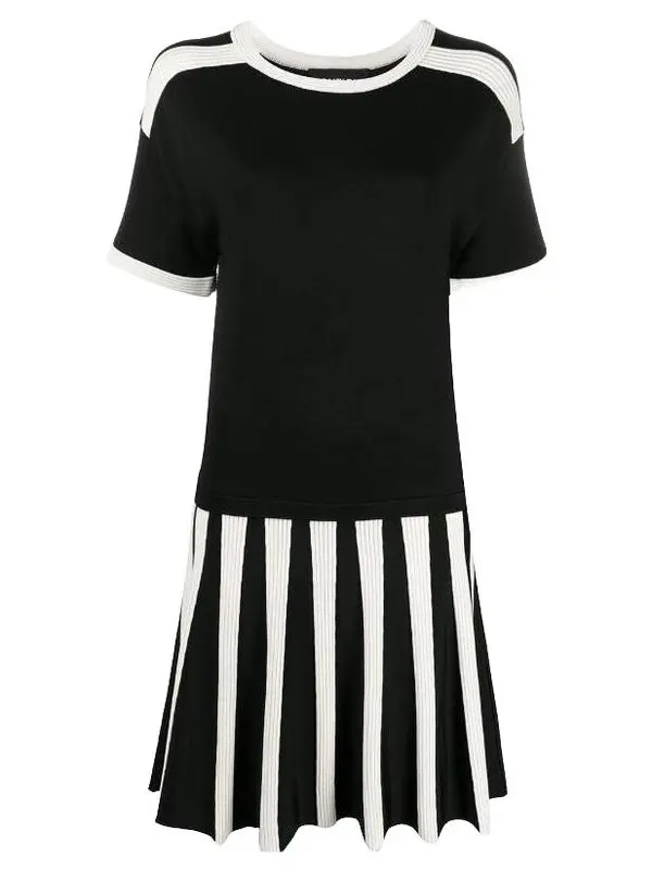 Moschino Short-sleeved Knitted Dress With Stripes - Black